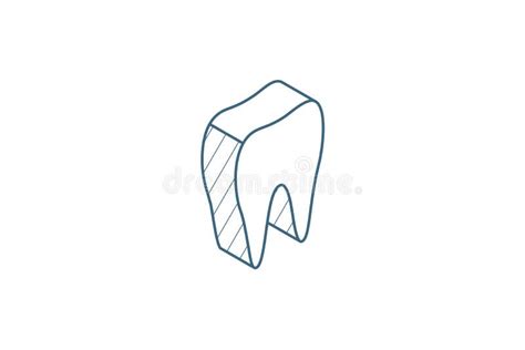 Tooth Isometric Icon 3d Line Art Technical Drawing Editable Stroke Vector Stock Illustration