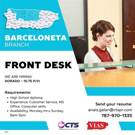 🚨tenemos Oportunidad De Empleo Cts Sucursal Barceloneta