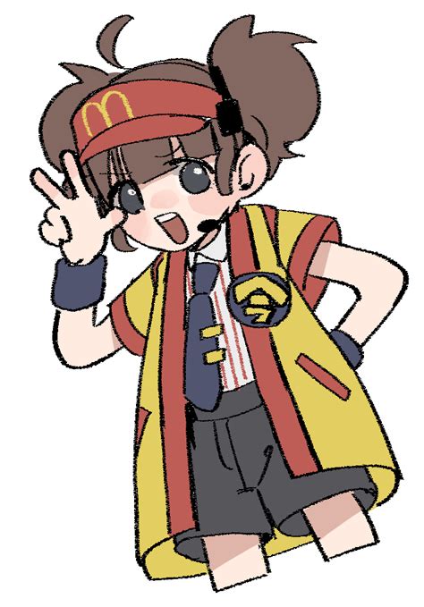 Ossan 056 Imadake Dabuchi Tabemi Mcdonalds 1girl Ahoge Arm Behind Back Black Shorts Blue