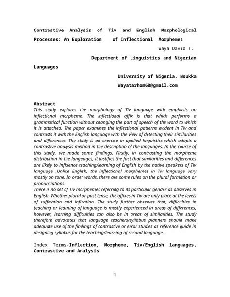 Doc Contrastive Analysis Of Tiv And English Morphological Processes