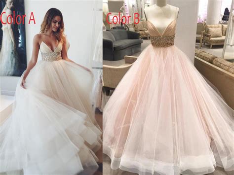 A Line Sexy Ivory V Neck Spaghetti Straps Tulle Wedding Dresses Simibridaldresses