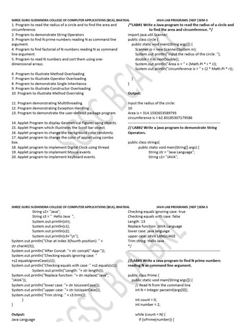 Java Lab Programs Sem 3 Nep 1 12 3 Pdf Area Constructor Object Oriented Programming