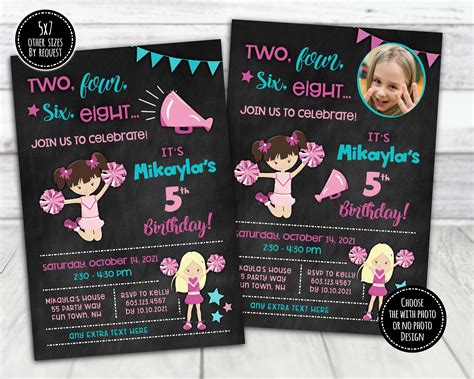 Cheerleading Birthday Invitation Cheerleader Party Invite Girls