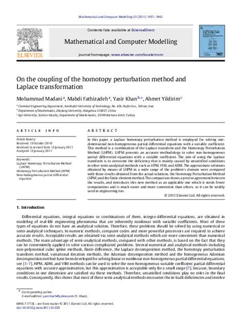Pdf On The Coupling Of The Homotopy Perturbation Method And Laplace Transformation