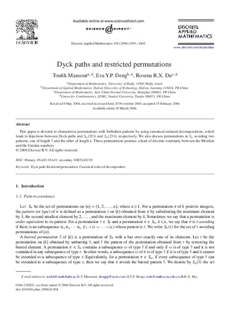 pdf dyck paths and restricted permutations
