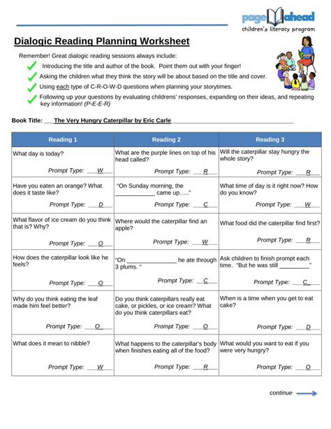 pdf dialogic reading planning worksheet page ahead worksheet the