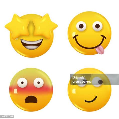 3d 아이콘 노란색 미소 이모티콘 세트 아이콘 스마일 이모티콘을 설정합니다 벡터 3차원 형태에 대한 스톡 벡터 아트 및 기타