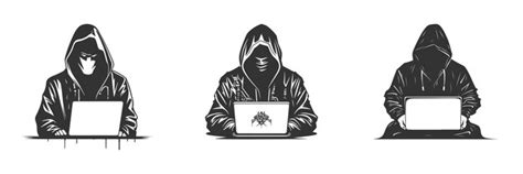 Premium Vector Hacker Silhouette An In A Hood Working At A Laptop Vector Illustration