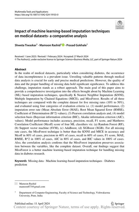 Impact Of Machine Learning Based Imputation Techniques On Medical Datasets A Comparative