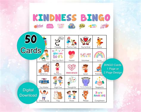 Kindness Bingo Game 50 Printable Bingo Cards Fun Sunday School Game