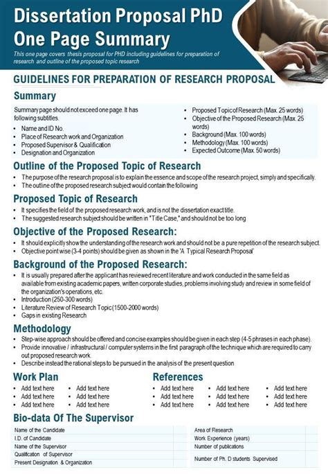 Dissertation Proposal Phd One Page Summary Presentation Report