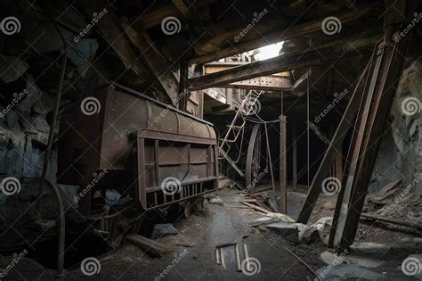 Old Abandoned Coal Mine With Broken And Rusted Equipment And