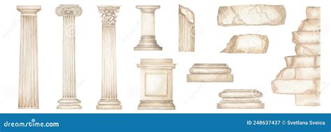 Watercolor Antique Column Corinthian Ionic Doric Order Ancient Classic