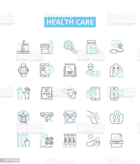 건강 관리 벡터 라인 아이콘이 설정되었습니다 의학 웰빙 건강 치료 간호 의료 진단 그림 개요 개념 기호 및 기호 Mental Wellbeing에 대한 스톡 벡터 아트 및