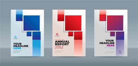 Blue And Red Abstract Rectangle On White Gradation Background A4 Size Book Cover Template For