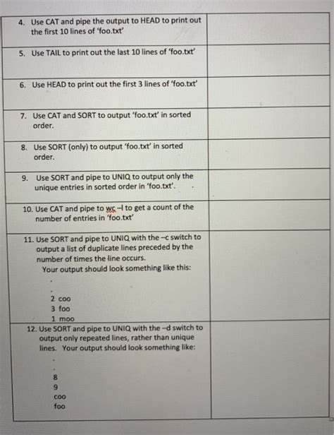 Solved Practice Using Cat Less Head Tail Sort Uniq Read