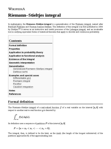 Riemann Stieltjes Integral Pdf Integral Mathematical Concepts