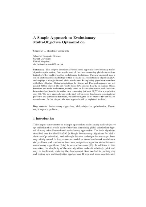 Pdf A Simple Approach To Evolutionary Multiobjective Optimization