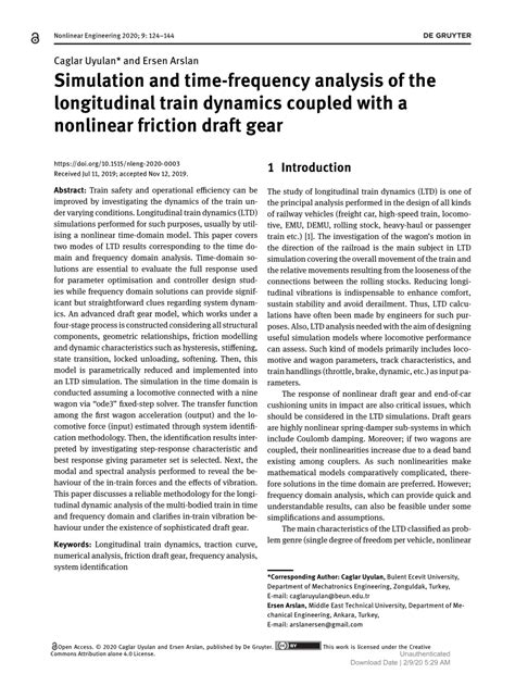 Pdf Simulation And Time Frequency Analysis Of The Longitudinal Train