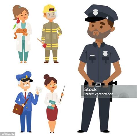 사람들이 다른 직업 벡터 일러스트 레이 션 성공 팀웍 다양성 인간 작업 생활양식입니다 서 성공적인 젊은 전문직 유니폼에 사람