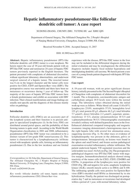 Pdf Hepatic Inflammatory Pseudotumour Like Follicular Dendritic Cell Tumor A Case Report