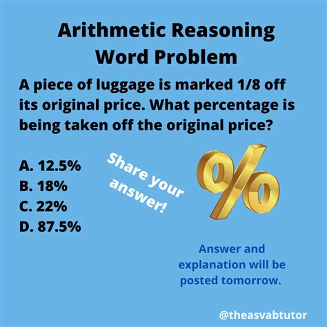 The Asvab Tutor Presents Arithmetic Reasoning Percentage Question The