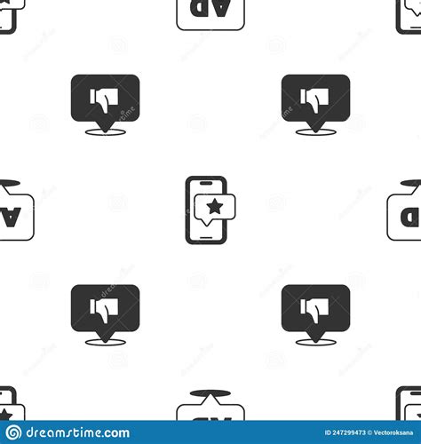 Set Advertising Mobile With Review Rating And Dislike Speech Bubble On Seamless Pattern Vector