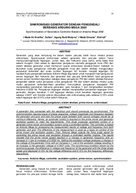 Pdf Sinkronisasi Generator Dengan Pengendali Berbasis Arduino Mega 2560