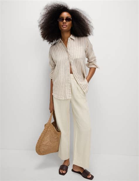 Linen Rich Wide Leg Cropped Trousers Mands Collection Mands