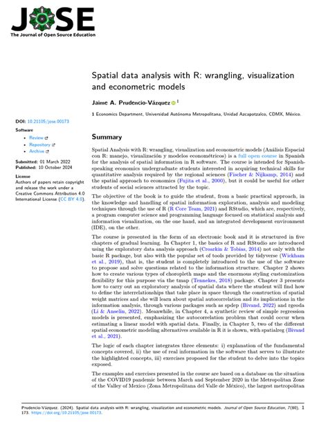 Spatial Data Analysis With R Wrangling Visualization And Econometric Models Pdf Spatial
