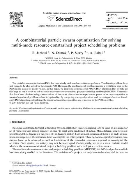 Pdf A Combinatorial Particle Swarm Optimization For Solving Multi Mode Resource Constrained