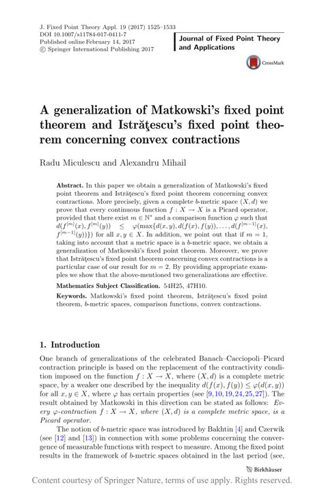 A Generalization Of Matkowskis Fixed Point Theorem And Istrăţescus