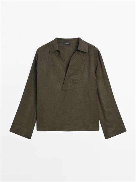 폴로 칼라 플루이드 블라우스 · 무연탄 · 셔츠 라인 Massimo Dutti