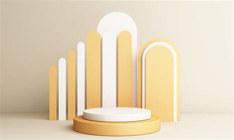 연단과 추상 노란색 구성 라운드 받침대와 복사 공간 쇼케이스 제품 프리젠 테이션 3d 렌더와 미니멀 스튜디오 0명에 대한 스톡 사진 및 기타 이미지 Istock