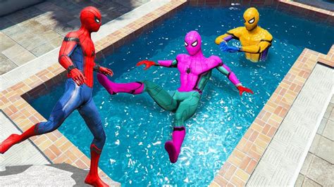 Gta V Rainbow Spider Man Epic Ragdoll Colourful Spider Man Fall In The