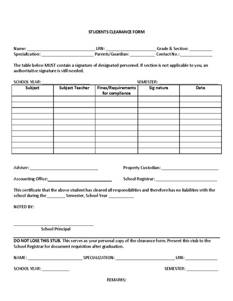 Student Clearance Form For School Year And Semester Documentation Studocu