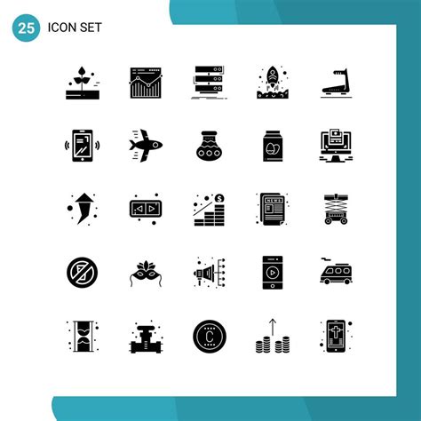 Set Of 25 Vector Solid Glyphs On Grid For Up Rocket Report Launching Database Editable Vector
