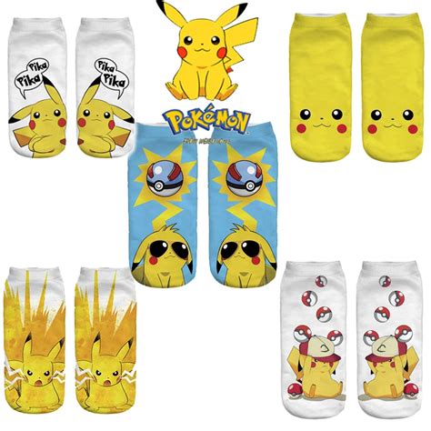 포켓몬 짧은 양말 피카추 소녀 소년 면화 양말 모든 크기 통기성 땀 흡수성 재미 있은 여자 양말 일본 만화 양말파티 모자 Aliexpress