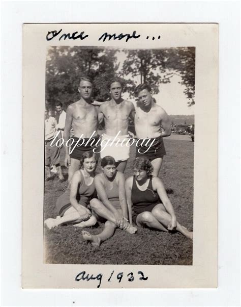 Muscular Shirtless Men Affectionate Pose Gals Below 1930s Vtg Old