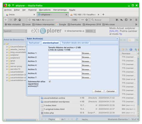 usuariodebian apache y php aumentar tamaño máximo de subida de archivos