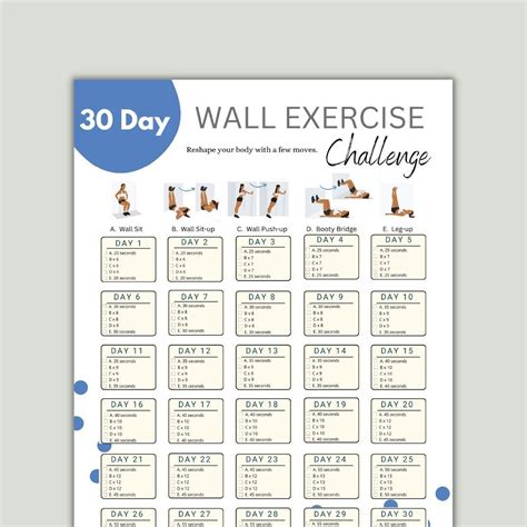 30 Day Wall Exercise Challenge Printable Wall Fitness Etsy