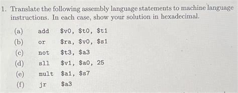 Solved Translate The Following Assembly Language Chegg
