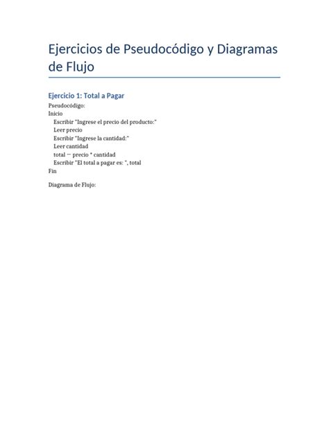 Ejercicios Pseudocodigo Y Diagramas Pdf