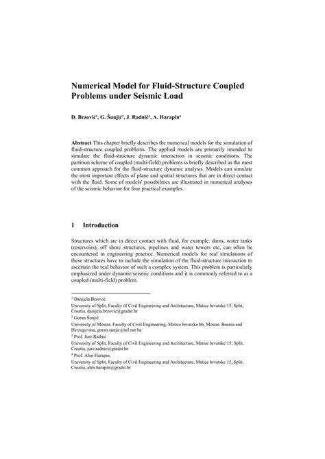Pdf Numerical Model For Fluid Structure Coupled Problems Under