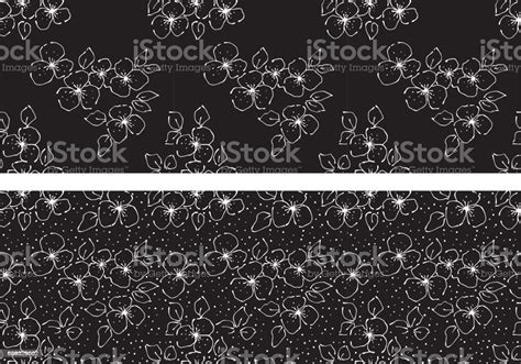 벡터 꽃 그림의 세트 흑인과 백인 꽃다발 꽃 잎 장식 요소와 함께 완벽 한 패턴 손으로 그린된 등고선과 선 낙서 스타일 그래픽 일러스트 레이 션 검은색에 대한 스톡 벡터