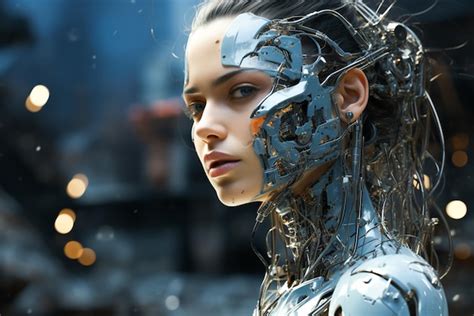 Premium Ai Image Portrait Of An Android Girl Futuristic Humanoid Robot Head With Technological