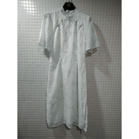 復古風白色印花旗袍洋裝質感很好適合宴會婚宴生日party禮服 Cosplay（近全新，吊牌還在） 蝦皮購物