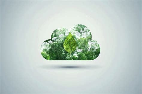 Green Cloud Computing Green Leaf Over Cloud Shape Symbolizing Eco