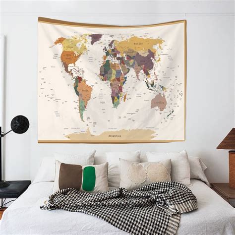 World Map Wall Tapestry With The Countrys Name World Map Tapestry