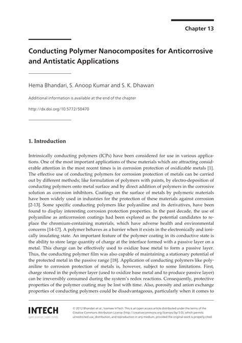 Pdf Conducting Polymer Nanocomposites For Anticorrosive And Antistatic Applications